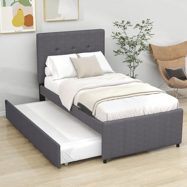 Latitude Run® Twin Size Linen Upholstered Platform Bed With Headboard